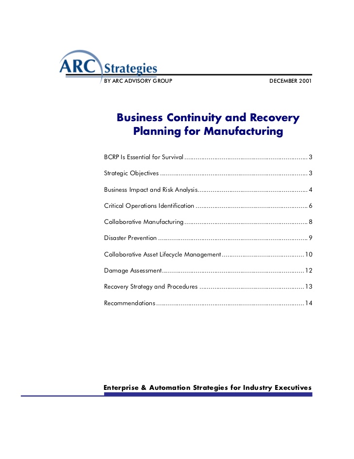 Manufacturing Business Continuity Plan Example - Mr Dashboard